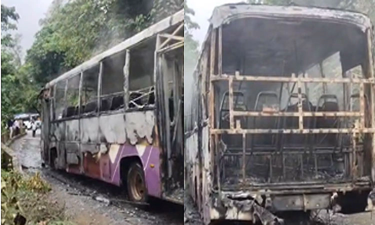 Private bus gutted in fire accident at Hulikal ghat; All passengers ...